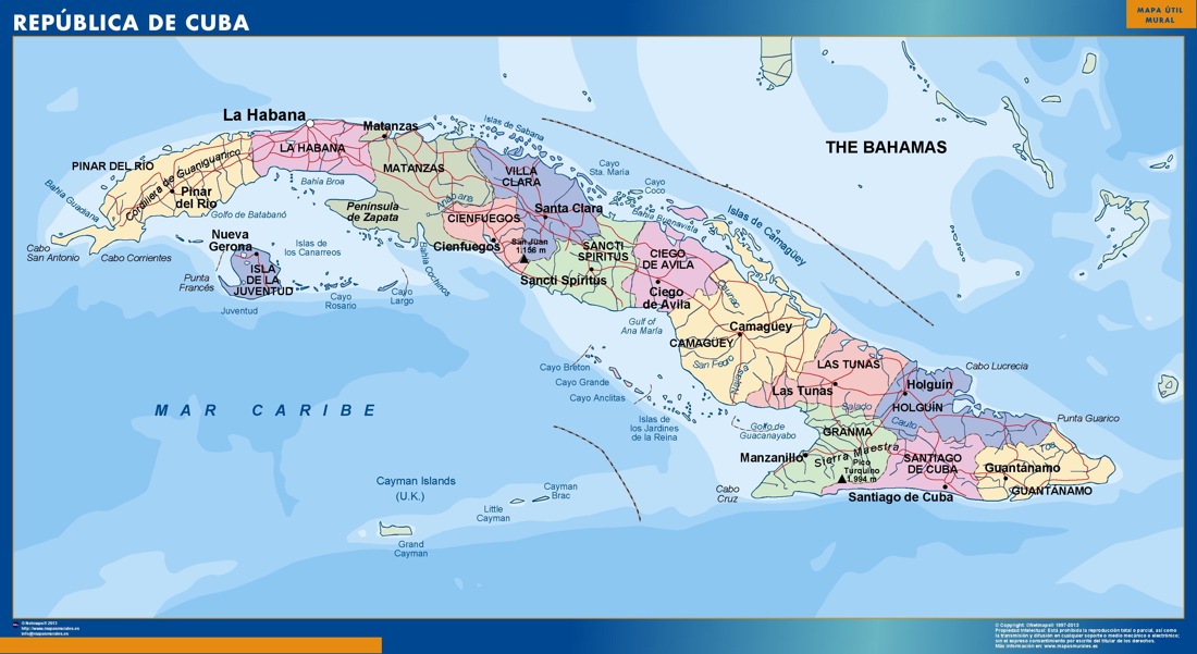 Mapa Cuba plastificado | Mapas para Colombia y América Central de pared ...
